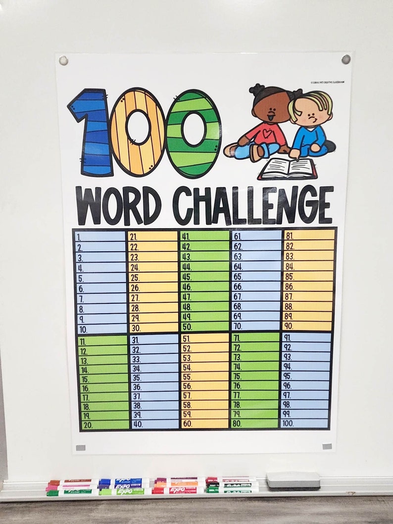 100th Day Word Challenge Anchor Chart [hard Good] - Option 1 (with ...
