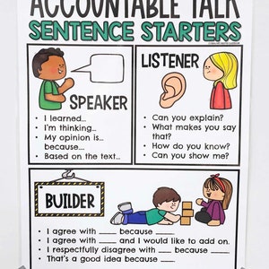 Accountable Talk Sentence Starters Anchor Chart [hard Good] - Option 1 ...