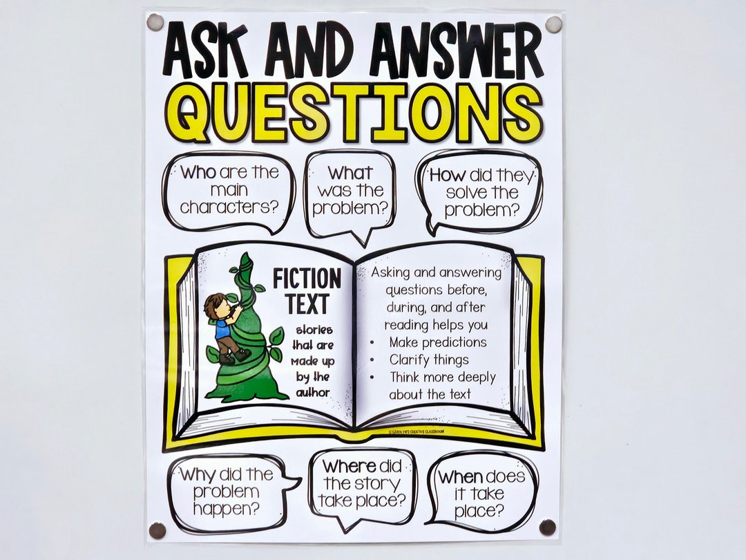 Ask and Answer Questions Anchor Chart [hard Good] - Option #2 Fiction ...