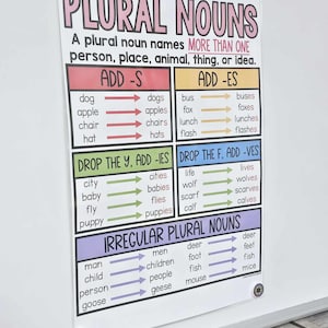 Plural Nouns Anchor Chart [hard Good] - Option 2 (no Pictures) - Etsy