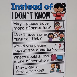 Instead of I Don't Know Anchor Chart [hard Good] - Option 2 - Etsy