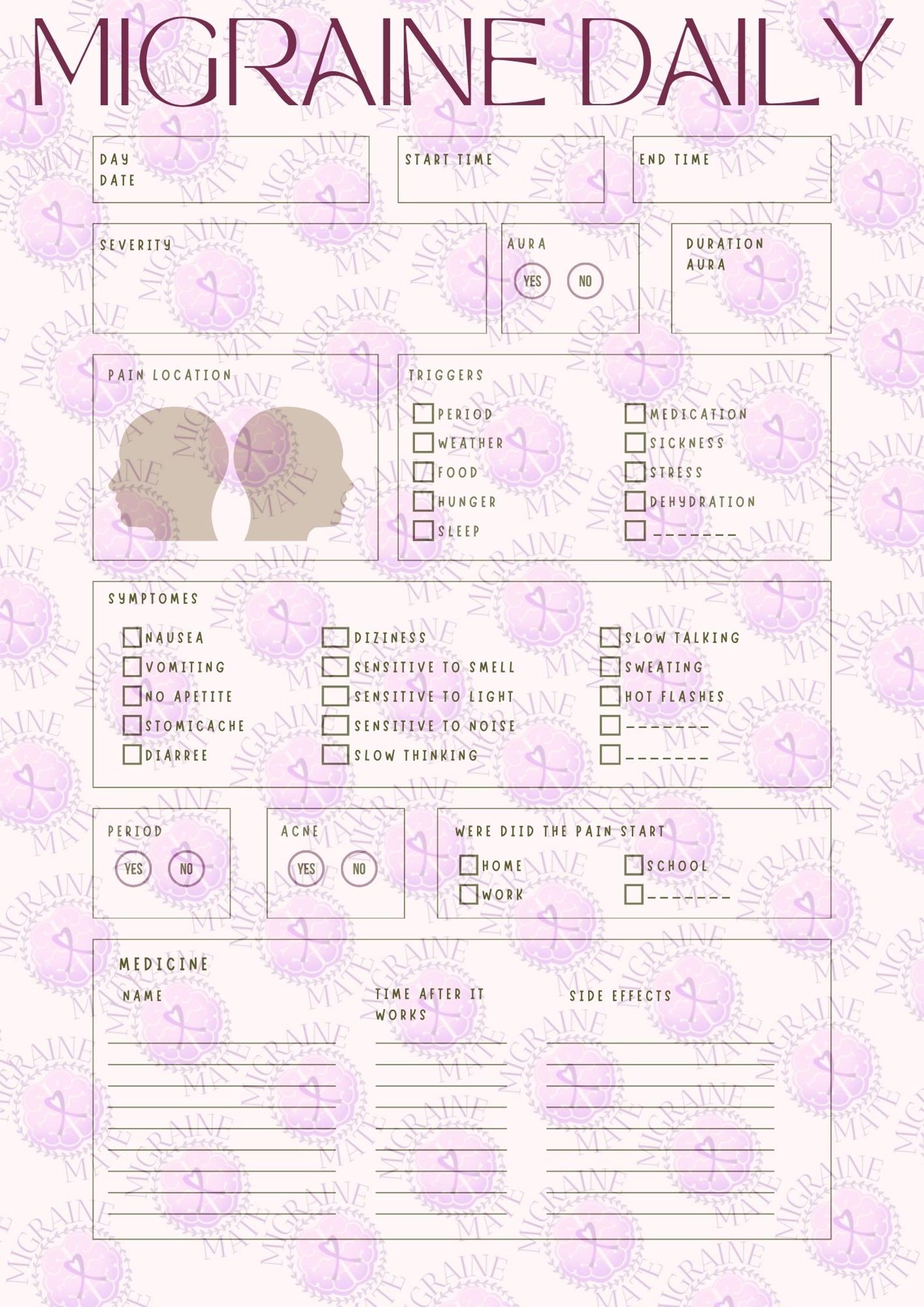 Digital Migraine Tracker - Printable Symptom Journal for Daily, Weekly ...