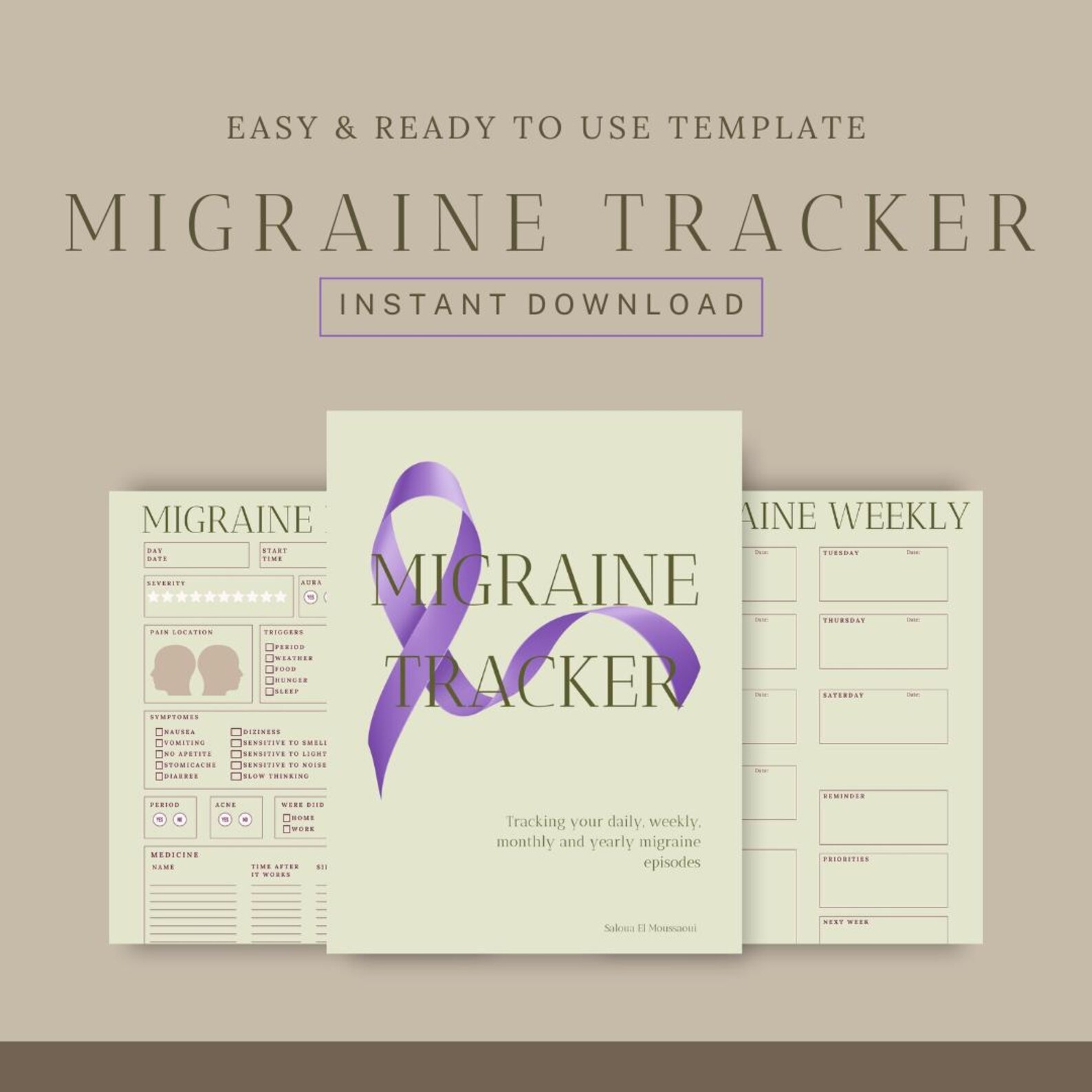 Digital Migraine Tracker Printable Symptom Journal for Daily, Weekly ...
