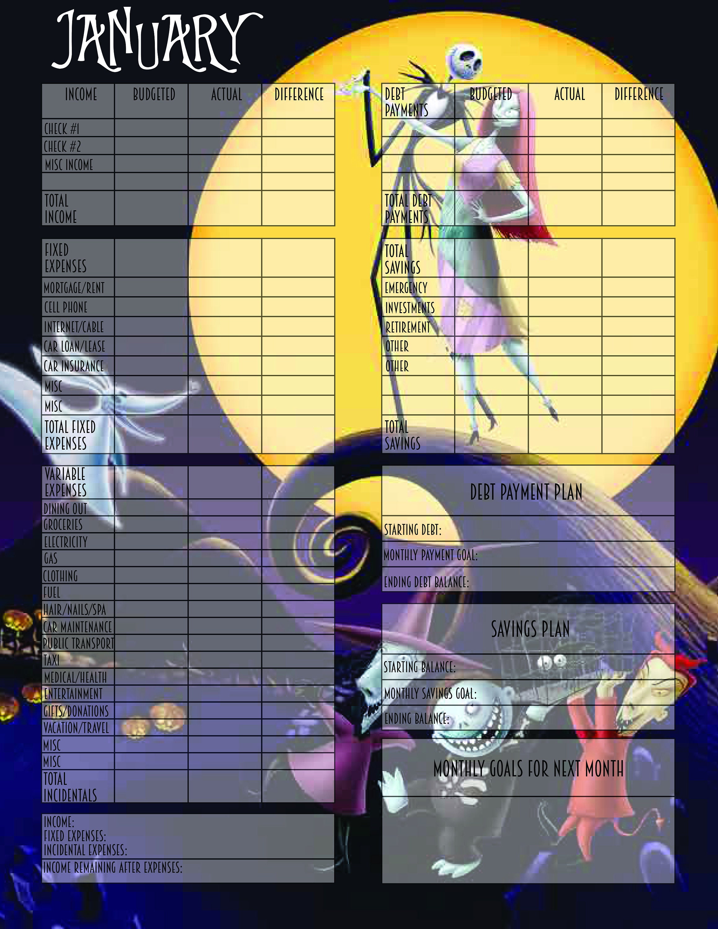 Ultimate Budget Planner Printable Jack Skellington Inspired - Etsy