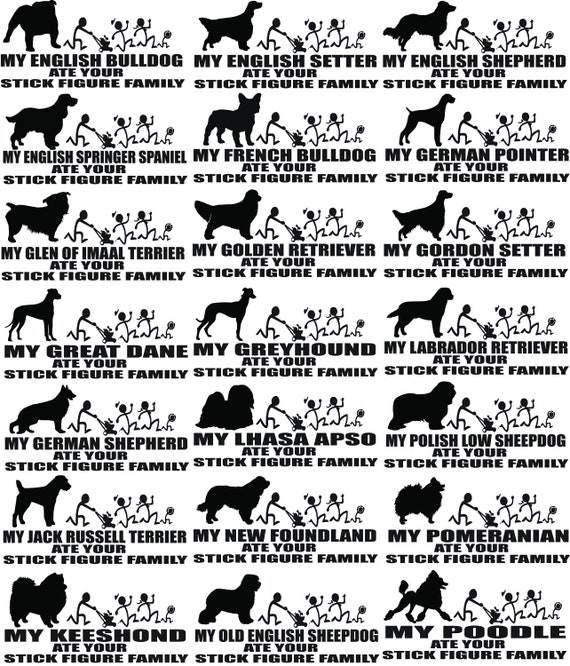 Family Of 4 Stick Figures With Dog