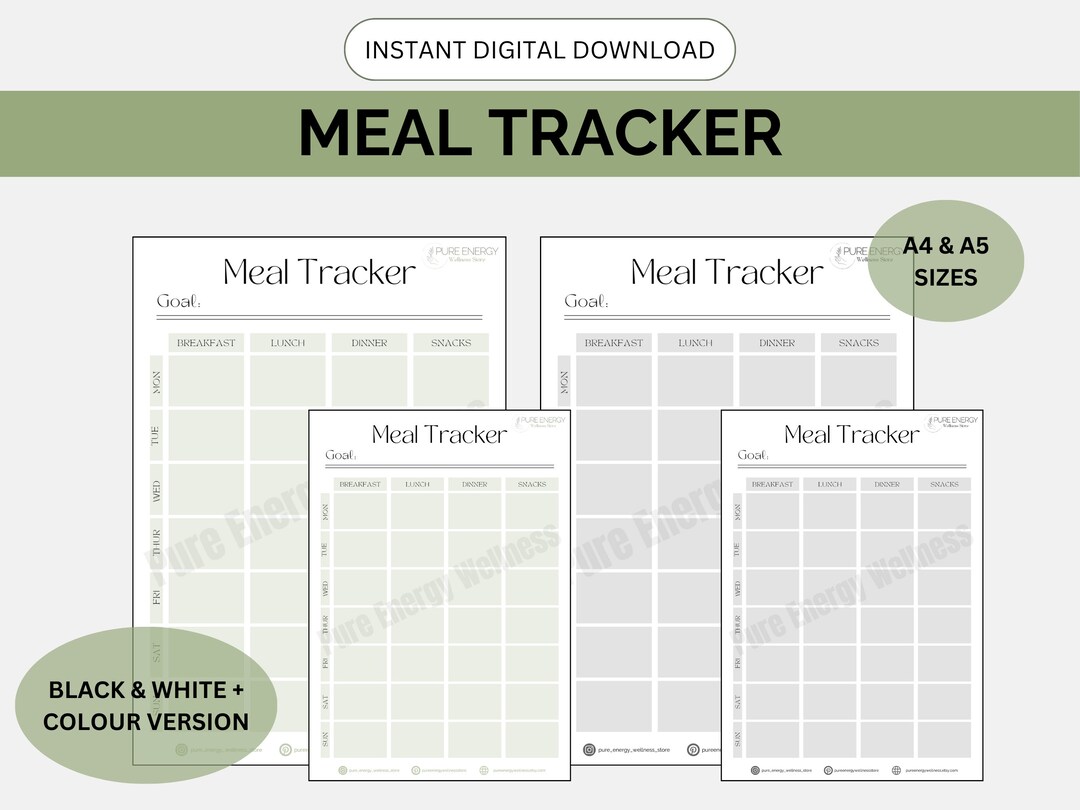 Meal Tracker Printable PDF Downloadable A4 Food Planner Digital Diet ...