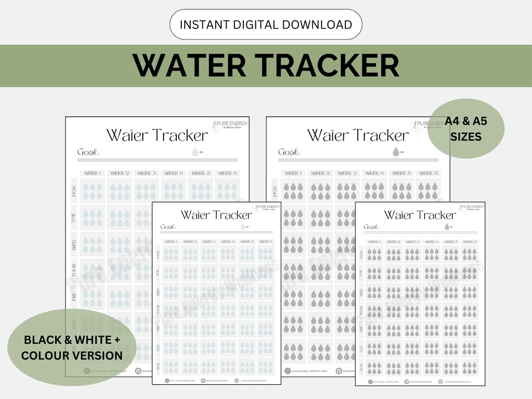6 Weeks Water Tracker Printable PDF Weekly Hydration Tracker Digital ...