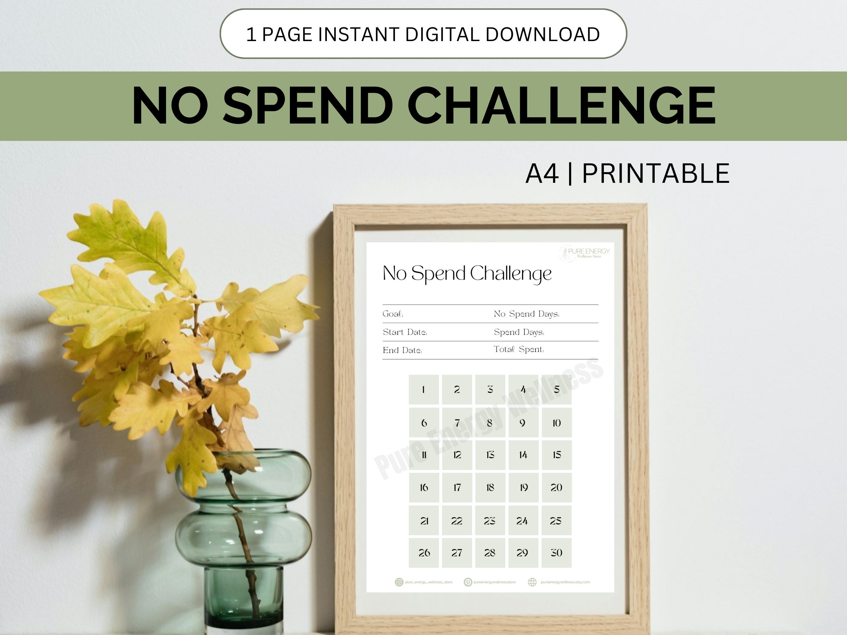 No Spend Challenge Printable PDF 30 Day No Spend Challenge Savings ...
