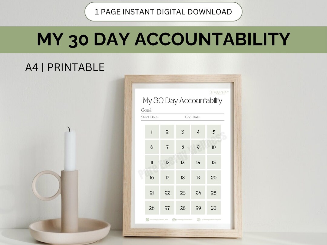 30 Day Accountability Printable 30 Day Challenge 30 Day Habit Tracker ...