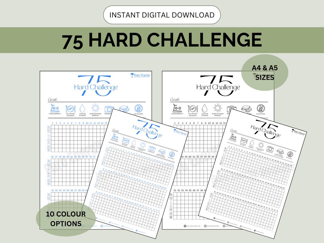 75 Hard Challenge 75 Hard Tracker 75 Day Challenge 75 Day Hard ...