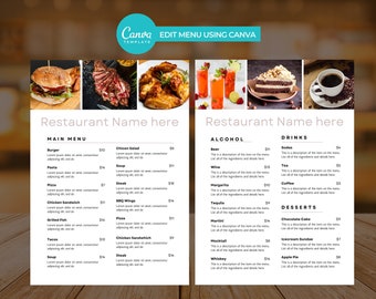 Editable Food Menu Template Food Menu Template Food Menu - Etsy