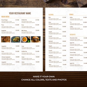 Restaurant Menu Template Double Sided - Etsy