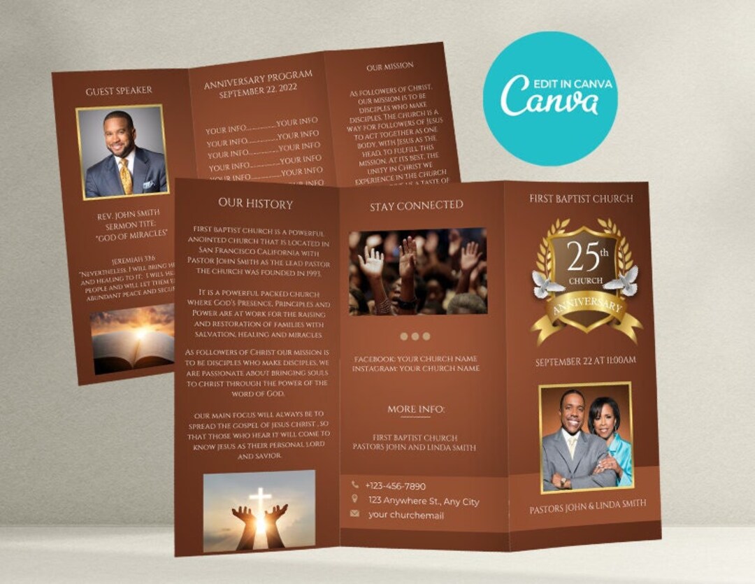 DIY Church Anniversary Program Template Trifold Brochure - Etsy