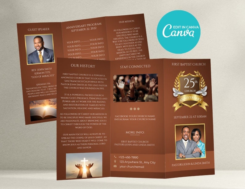 DIY Church Anniversary Program Template Trifold Brochure - Etsy