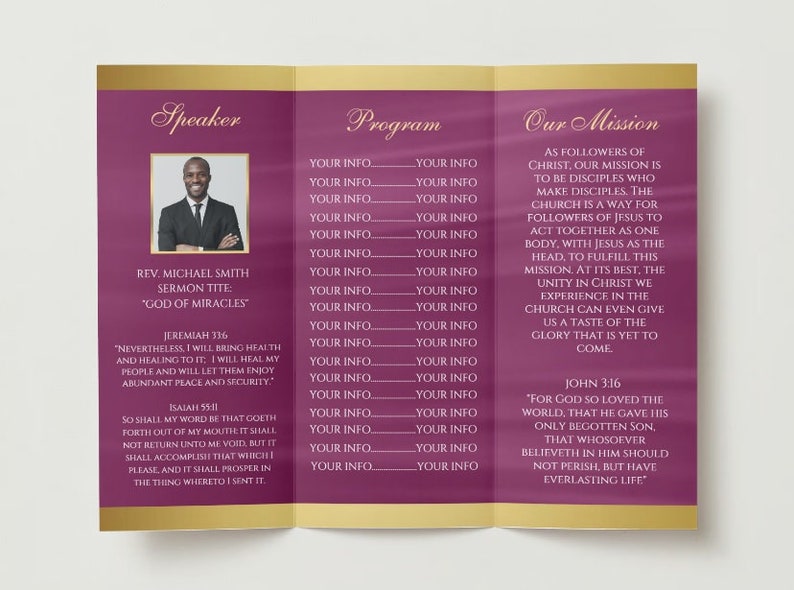 DIY Church Anniversary Program Template Trifold Brochure, Burgendy and ...