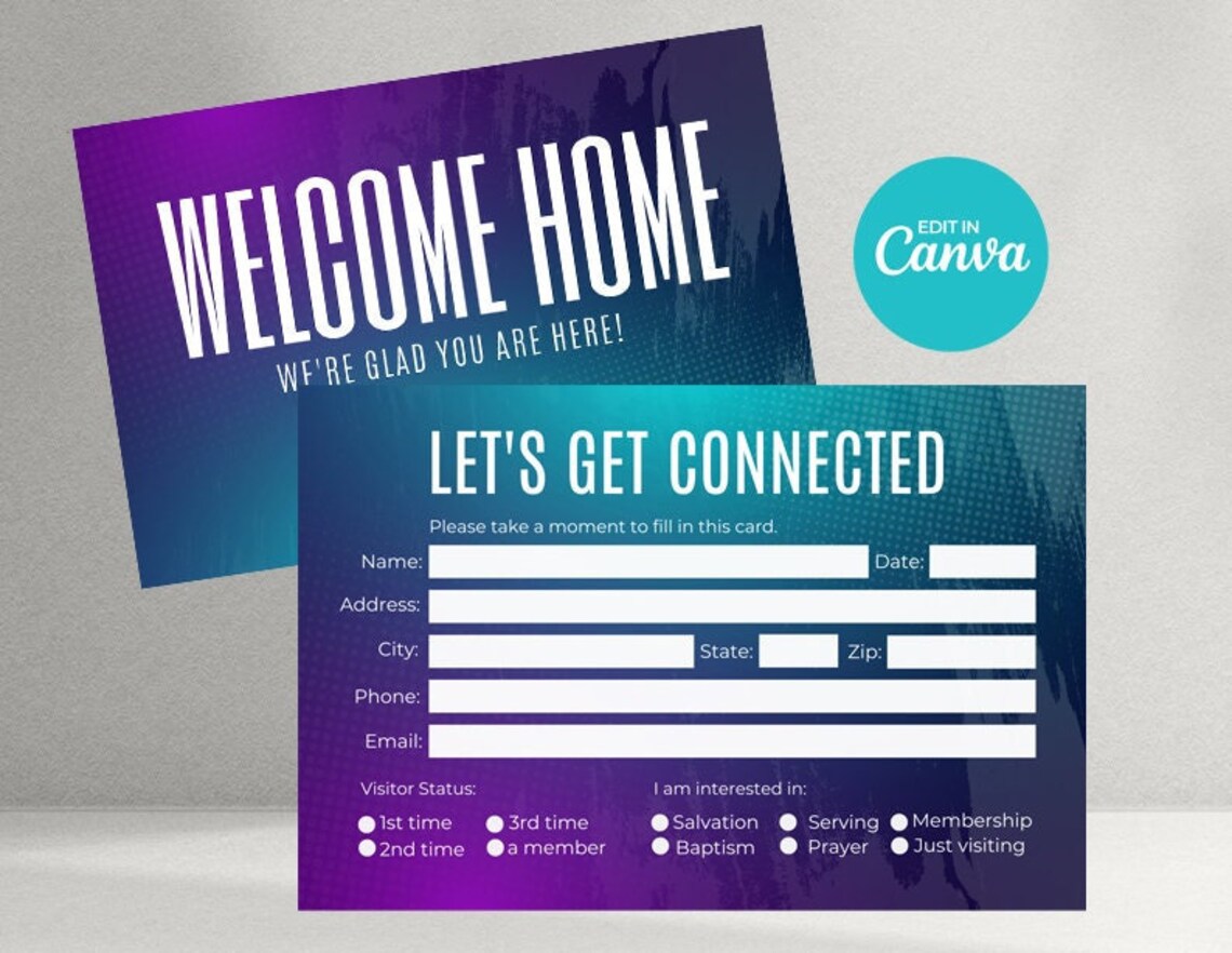 Church Connection Card Template, Church Welcome Card - Etsy