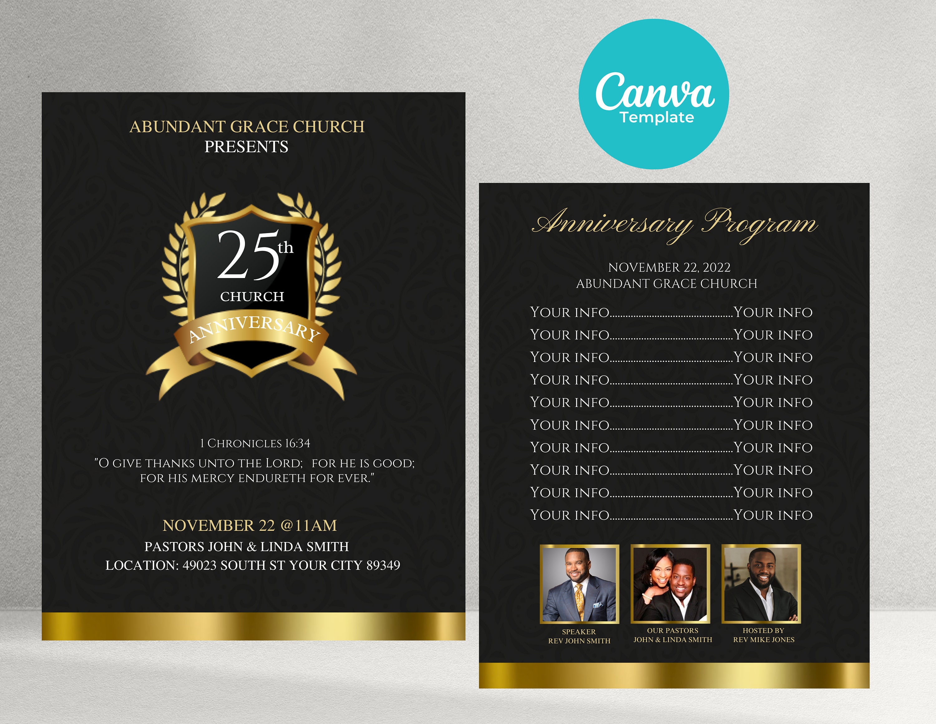 Church Anniversary Program Double Sided Flyer black and Gold - Etsy