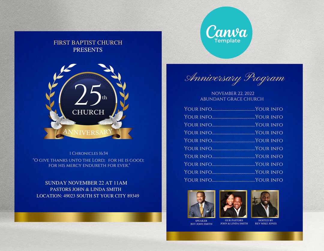 Church Anniversary Program Double Sided Flyer (blue and Gold) - Etsy