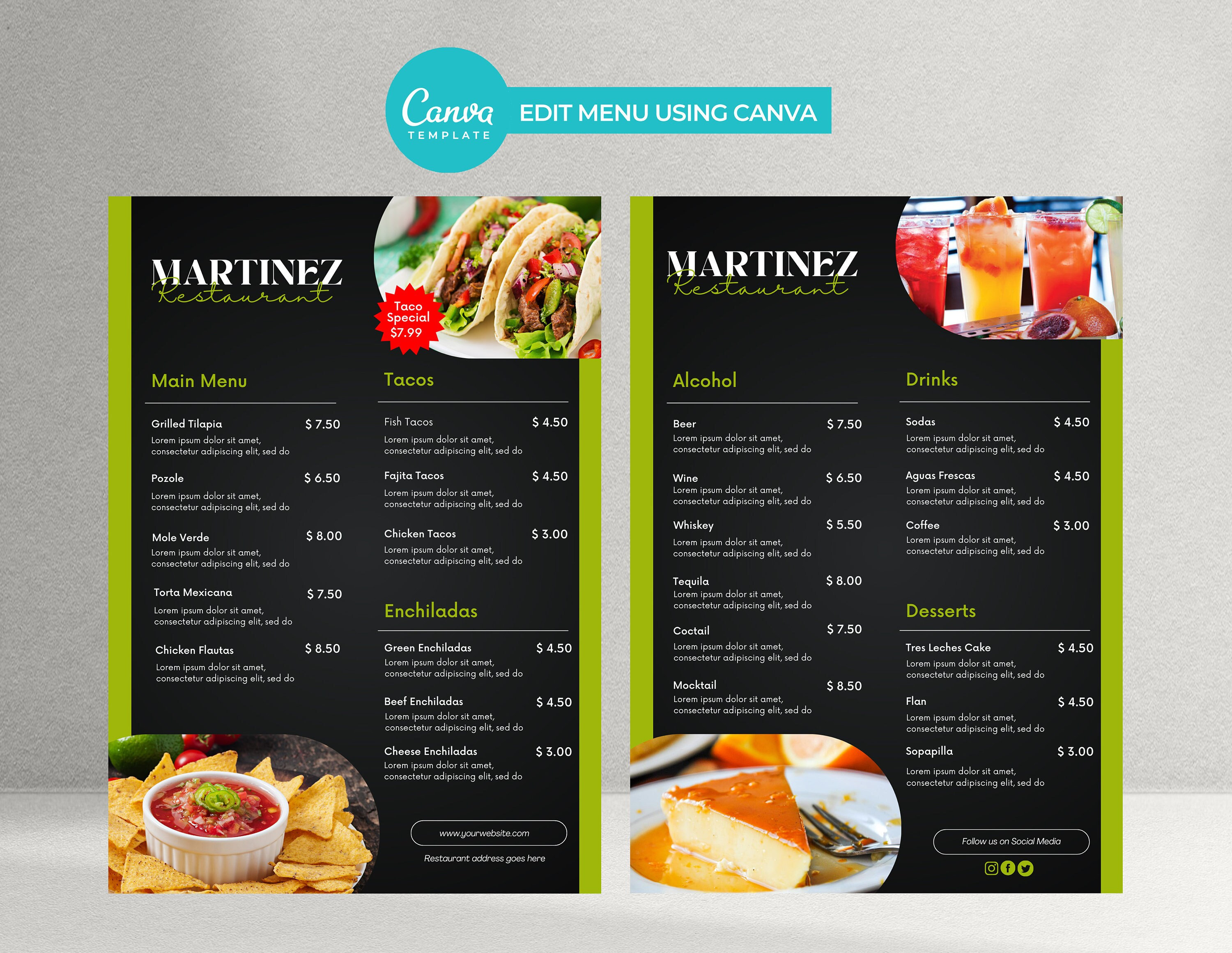 Mexican Restaurant Menu Template, Double Sided - Etsy