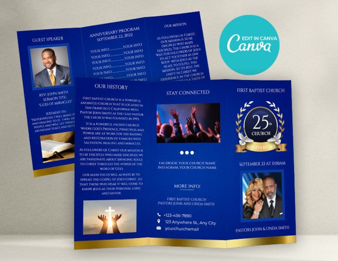 DIY Church Anniversary Program Template Trifold Brochure - Etsy