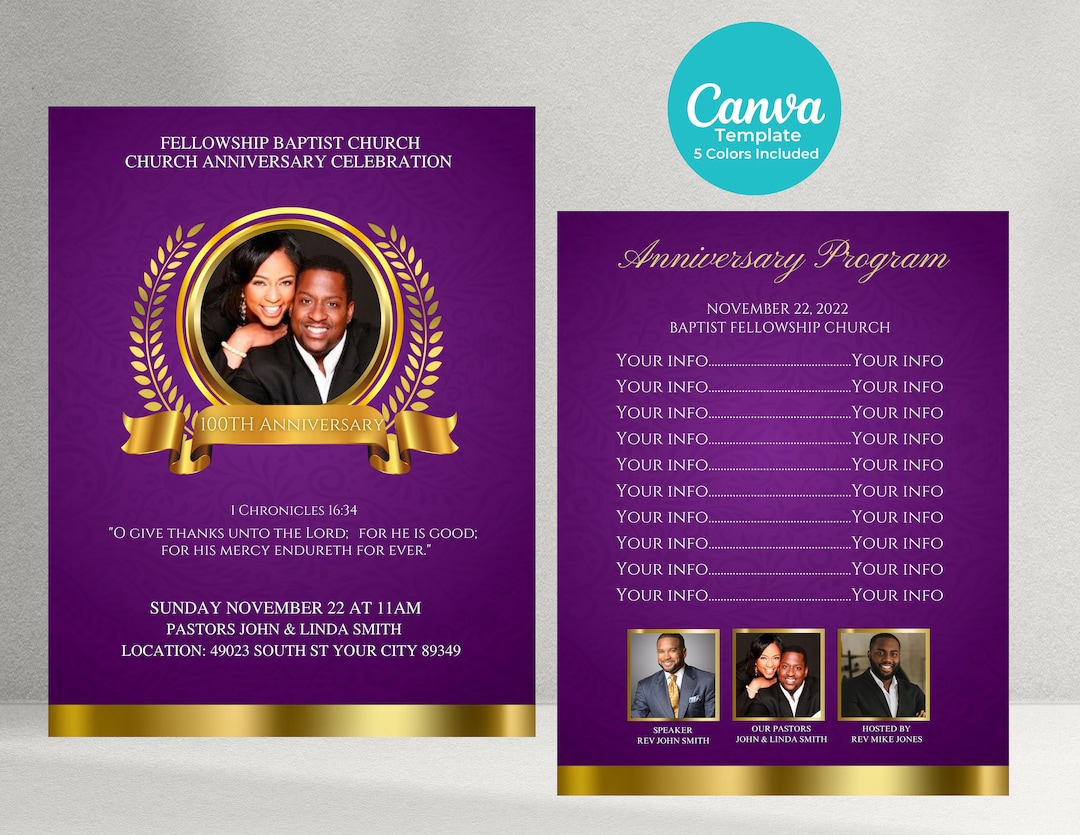 Church Anniversary Program Double Sided Flyer Template (5 Colors ...