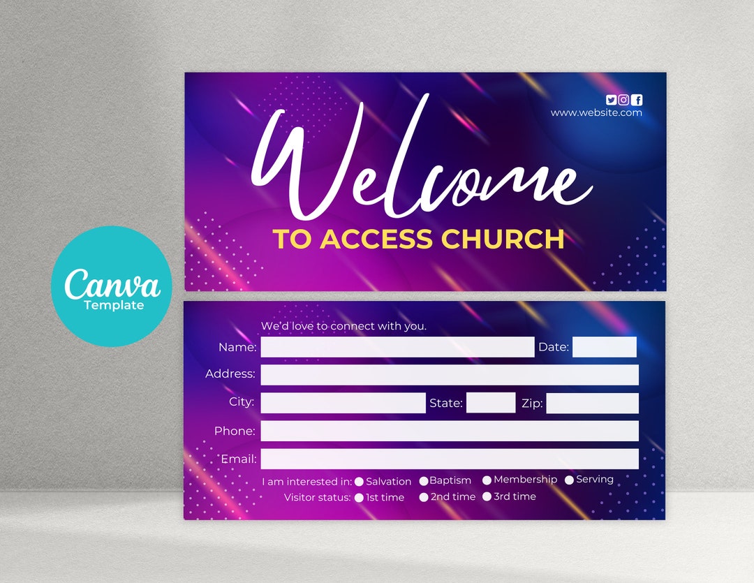 Church Connection Card, Church Welcome Card Template - Etsy