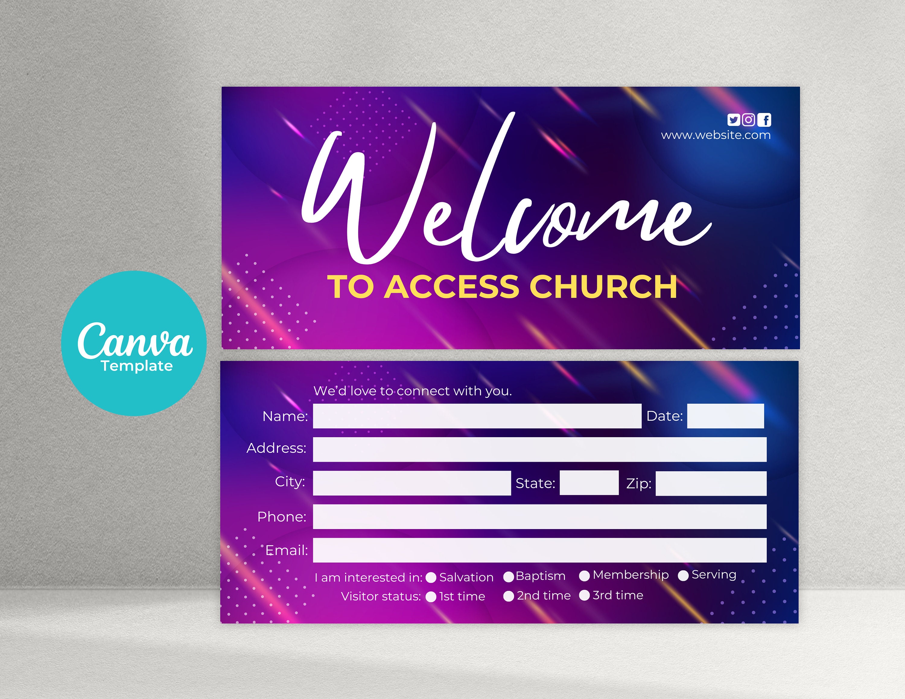 Church Connection Card, Church Welcome Card Template - Etsy