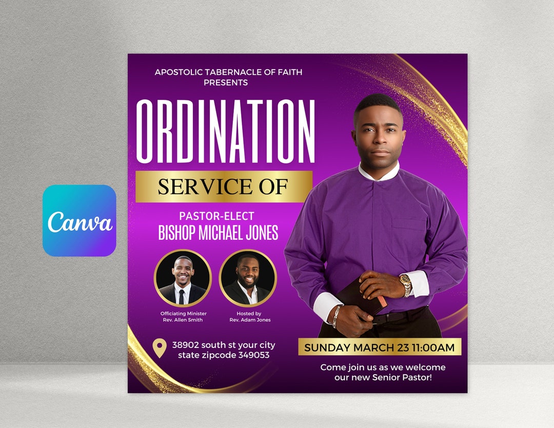 Ordination Church Flyer, Pastoral Installation Flyer, Church Flyer ...