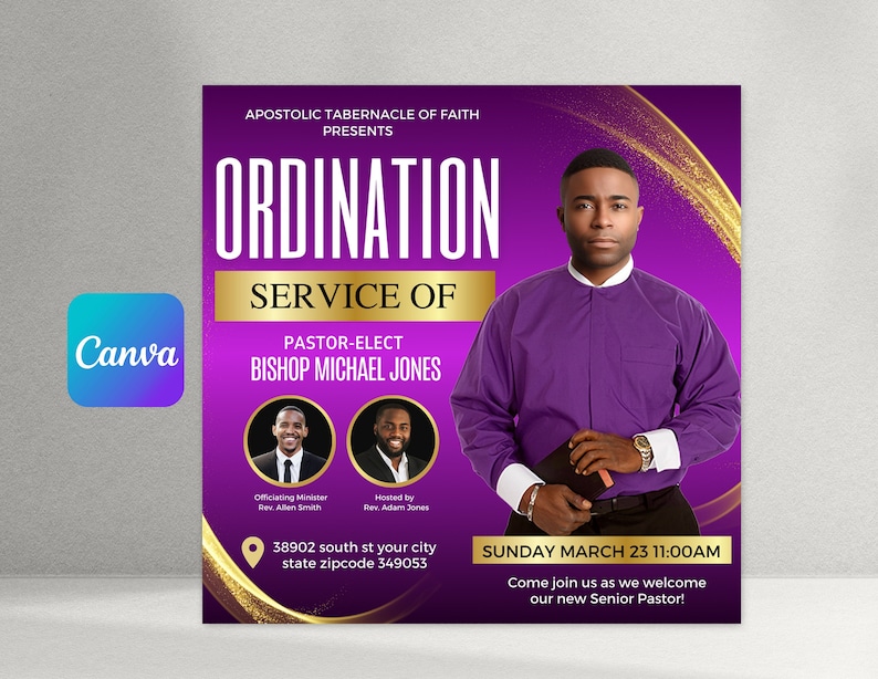 Ordination Church Flyer, Pastoral Installation Flyer, Church Flyer ...