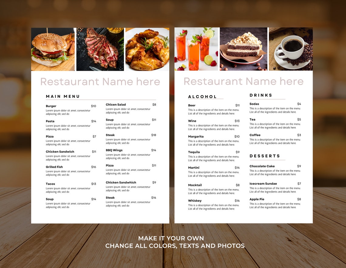 Restaurant Menu Template, Double Sided - Etsy