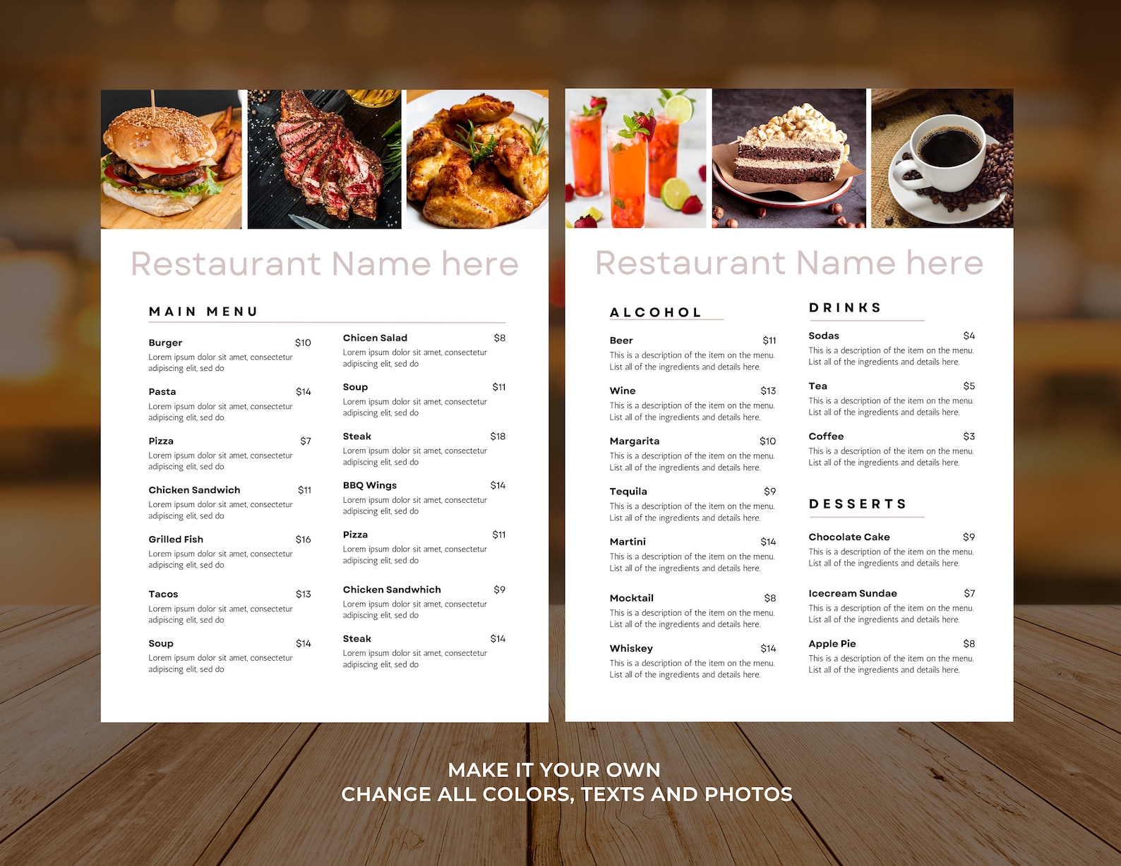 Restaurant Menu Template, Double Sided - Etsy