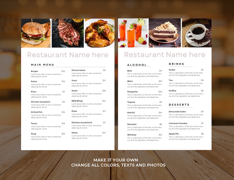 Restaurant Menu Template, Double Sided - Etsy