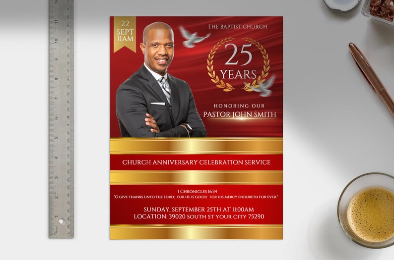 Church Anniversary Flyer Burgendy and Gold, 3 Colors Included - Etsy