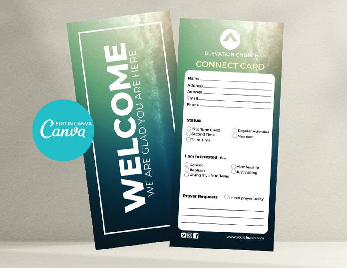 Church Connection Card, Church Welcome Card Template - Etsy