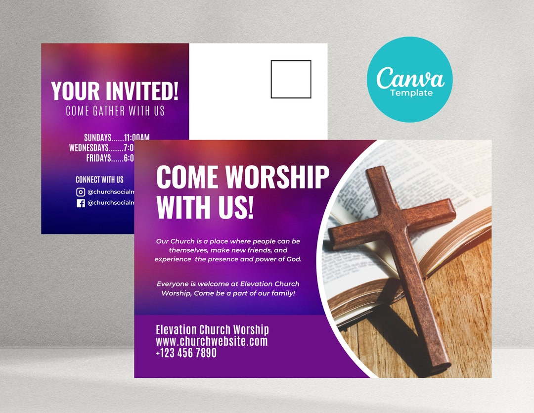 Church Postcard Mailing Invitation Template - Etsy
