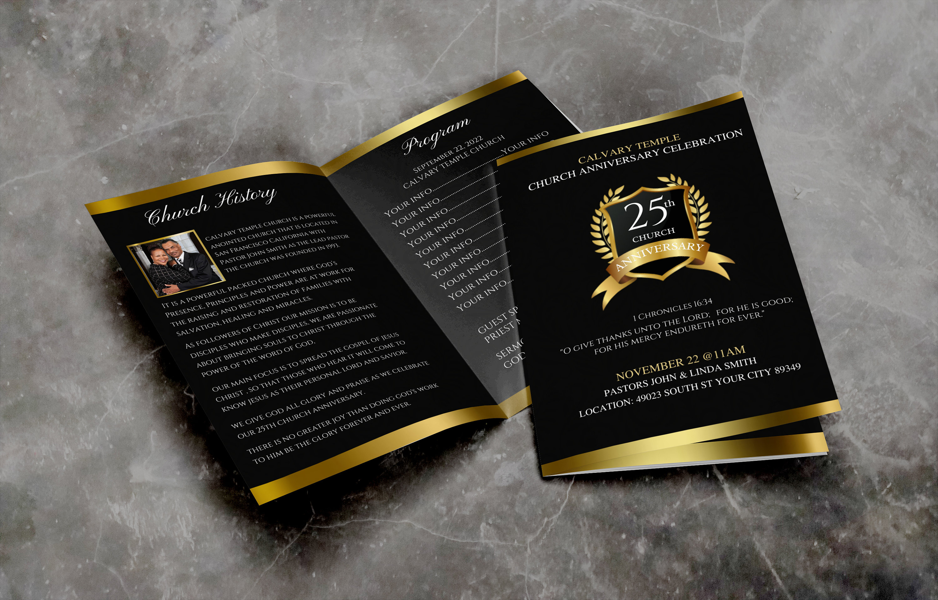 Church Anniversary Program Black and Gold Template - Etsy