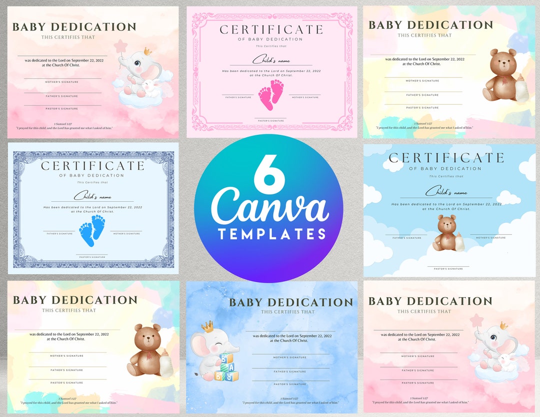 Baby Dedication Certificates Bundle of 6 Templates - Etsy