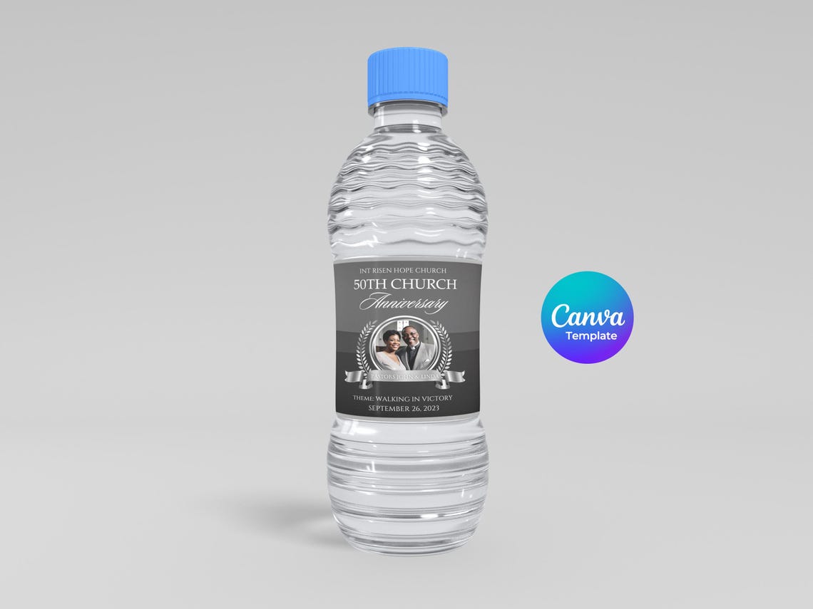 Church Anniversary Water Bottle Label Template - Etsy