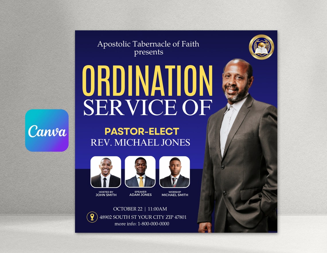 Ordination Church Flyer, Pastoral Installation Flyer, Church Flyer ...