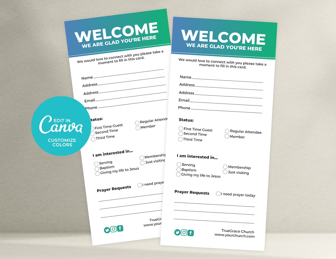 Church Connection Card, Church Welcome Card - Etsy