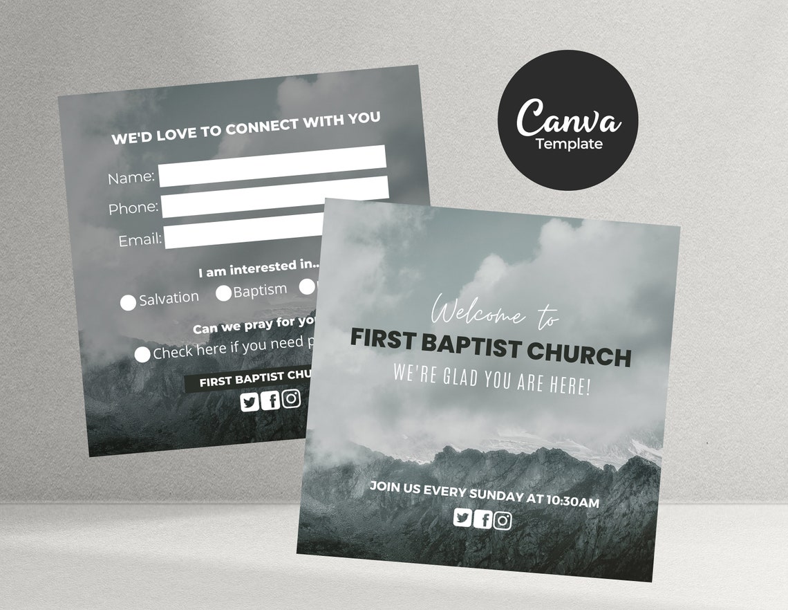 Modern Church Connection Card Template - Etsy