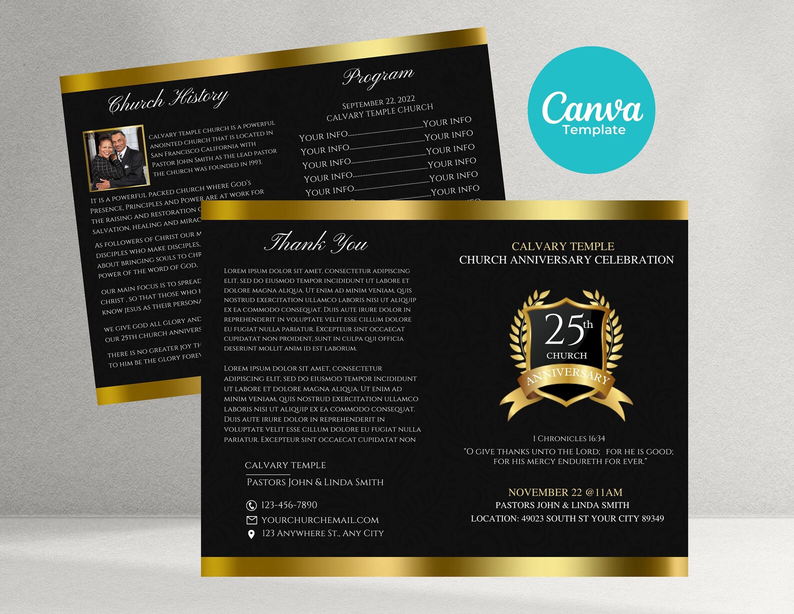 Church Anniversary Program Black and Gold Template - Etsy