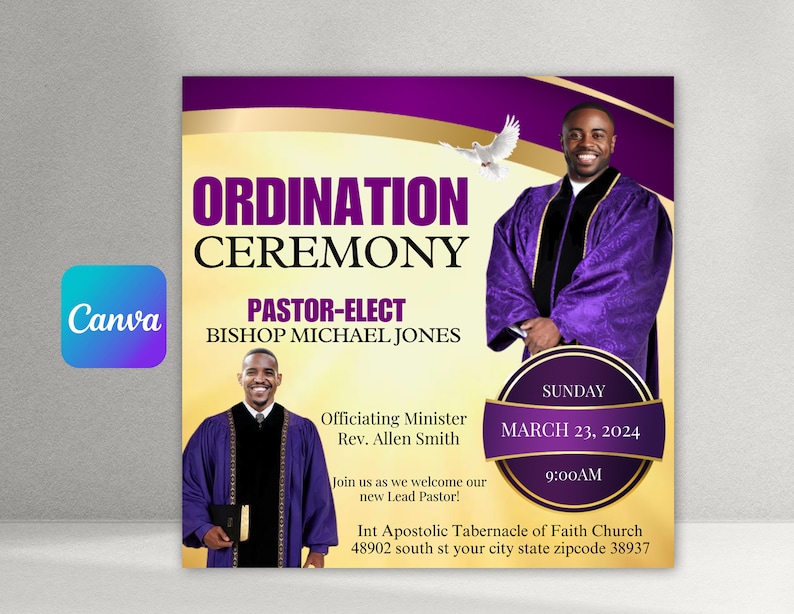 Ordination Church Flyer, Pastoral Installation Flyer, Church Flyer ...