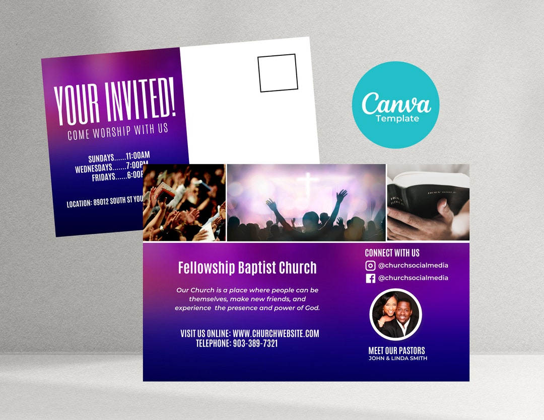 Church Postcard Mailing Invitation Template - Etsy