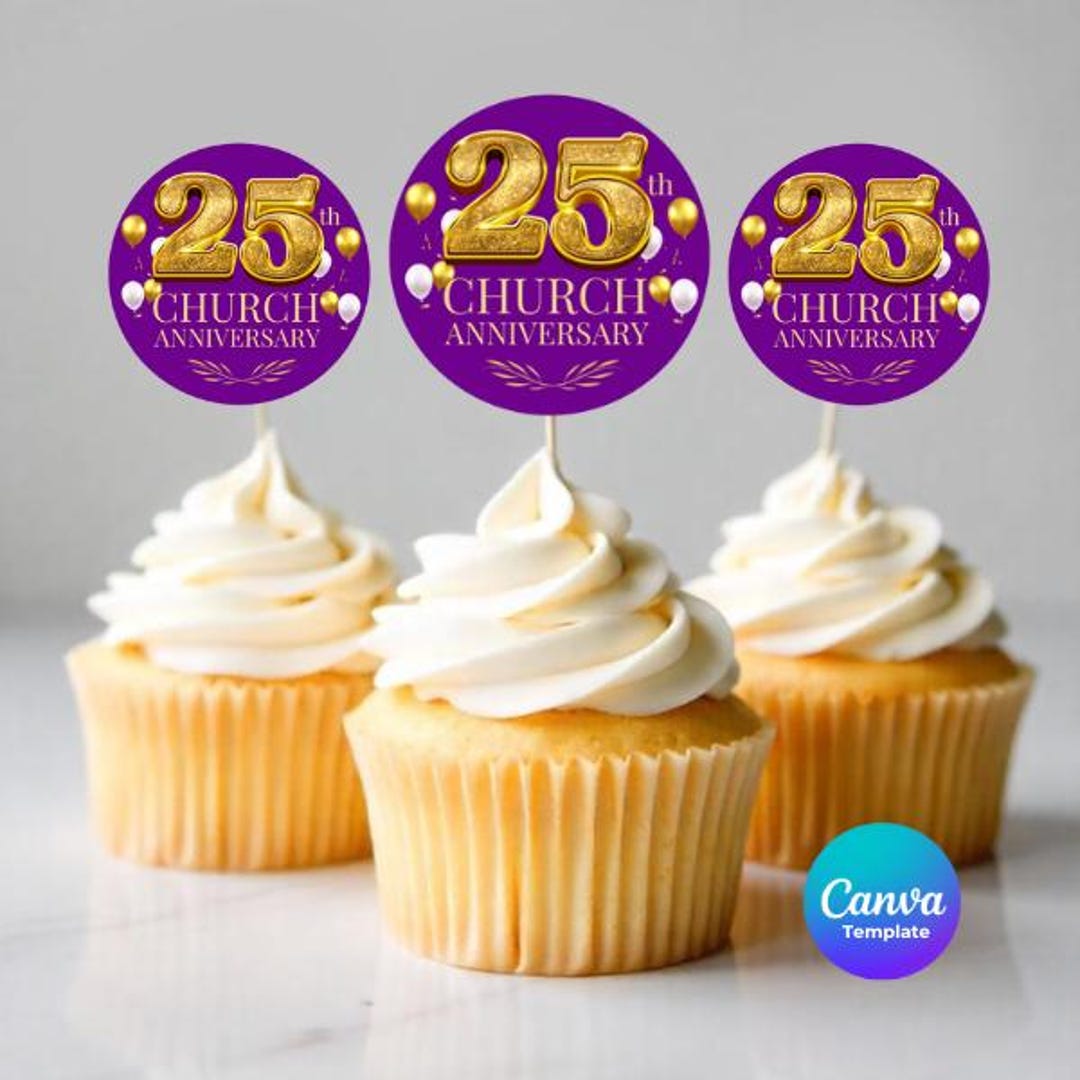 Church Anniversary Cupcake Toppers Template - Etsy