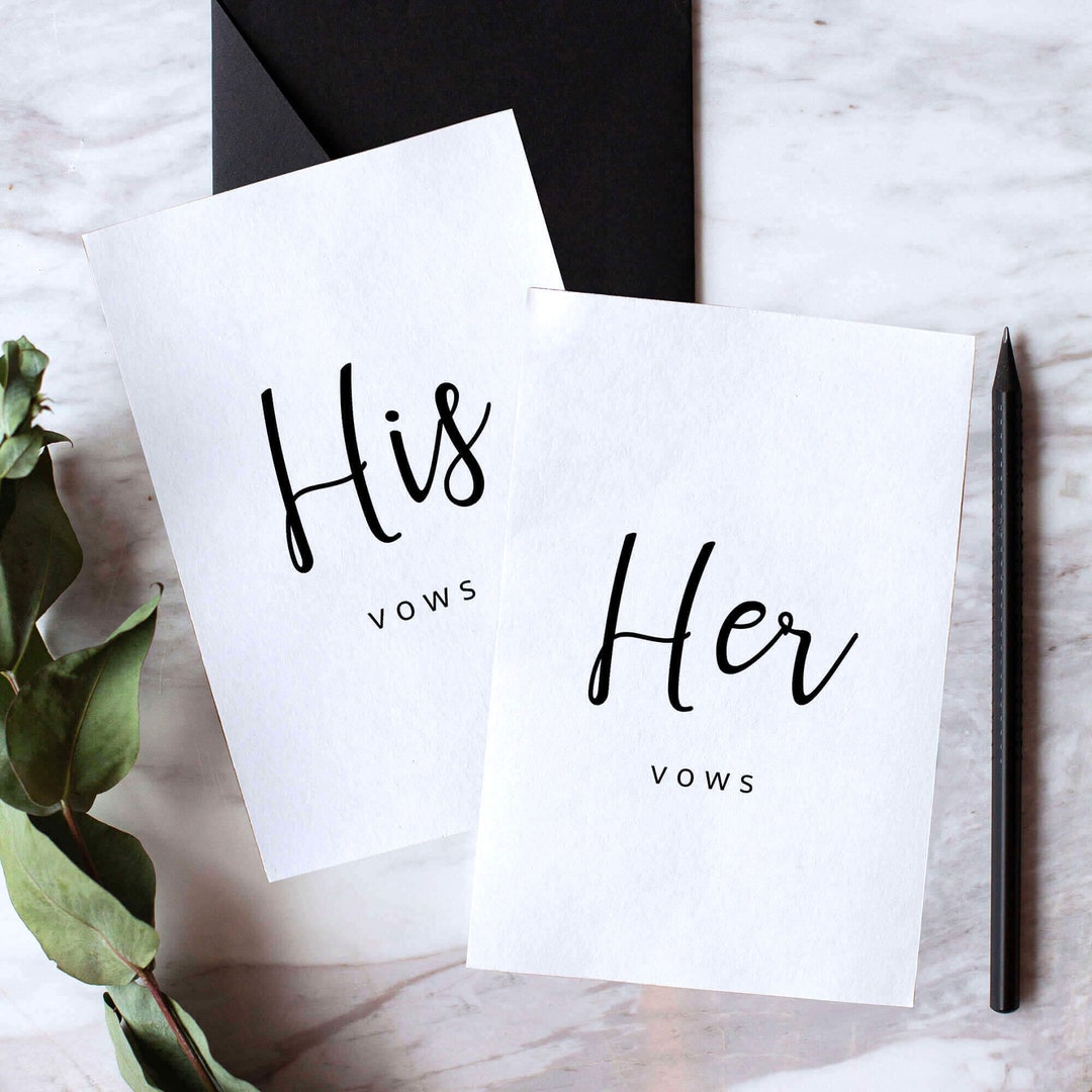 Simple His and Hers Vow Cards for Wedding Day Set of 2, Bride and Groom ...