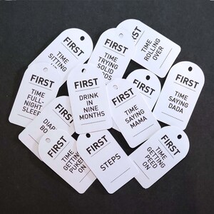 12pc Baby's First Milestones Mini Liquor Bottle Gift Tags - New Parent ...