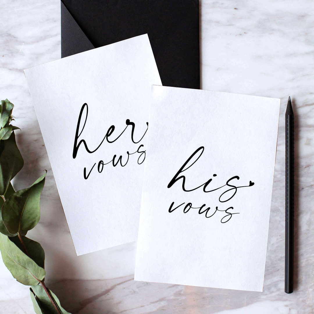 Romantic His and Hers Vow Cards for Wedding Day Set of 2, Bride and ...
