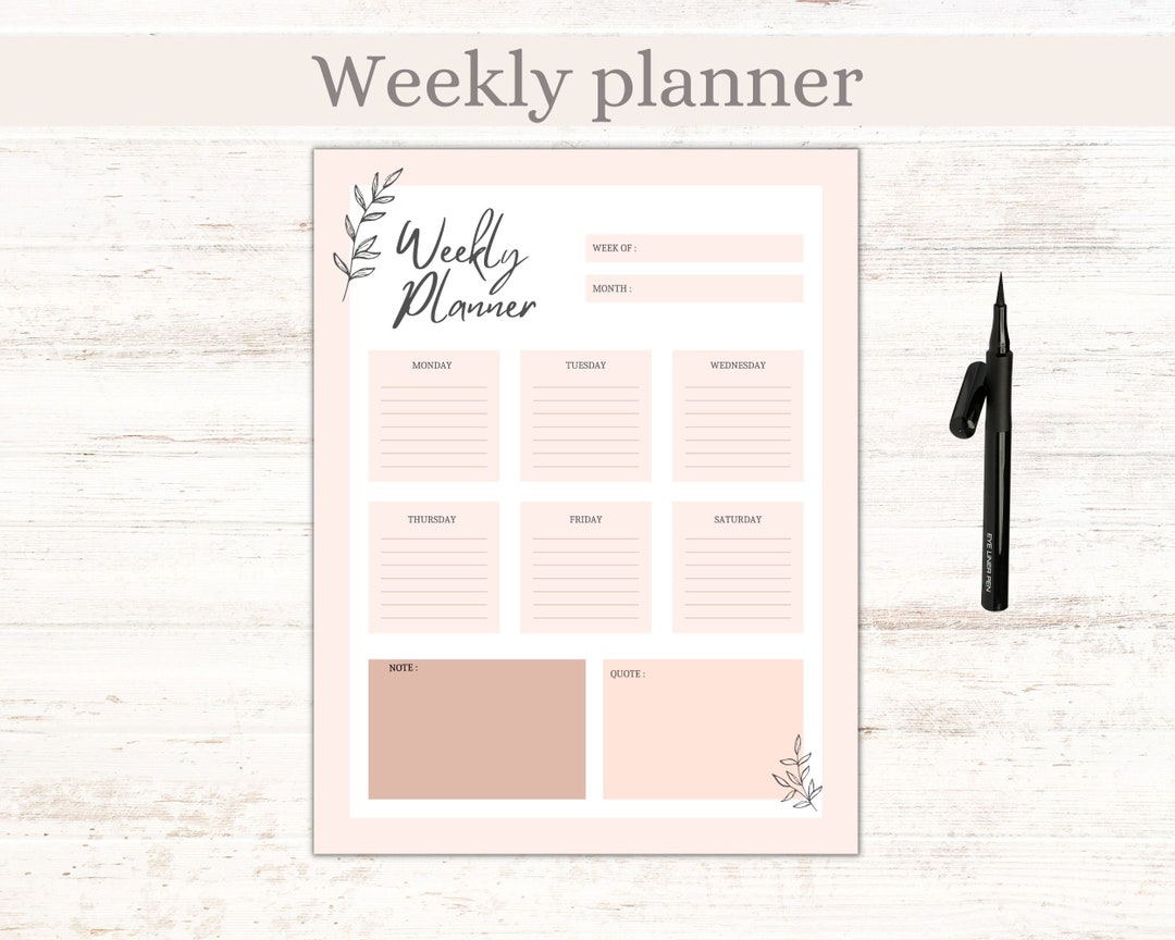 Weekly Planner Printable , Weekly Schedule, Week at a Glance, Weekly ...