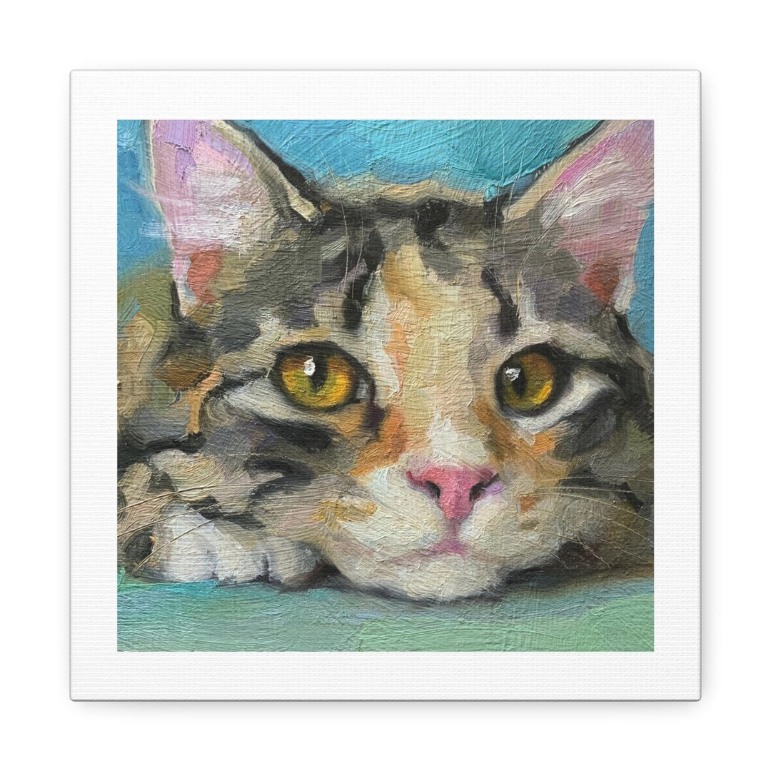 Fine Art Print of a Fluffy Gray Cat Painting on Gallery Wrapped ...